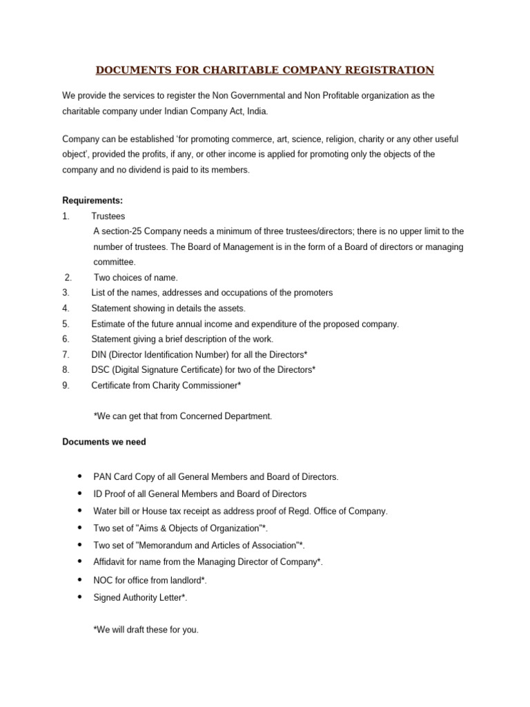 Charitable Company Registration Document | PDF