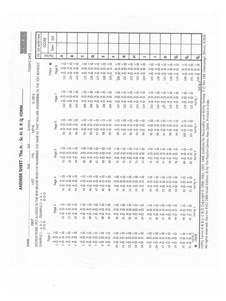 HSPQ Answer Sheet | PDF