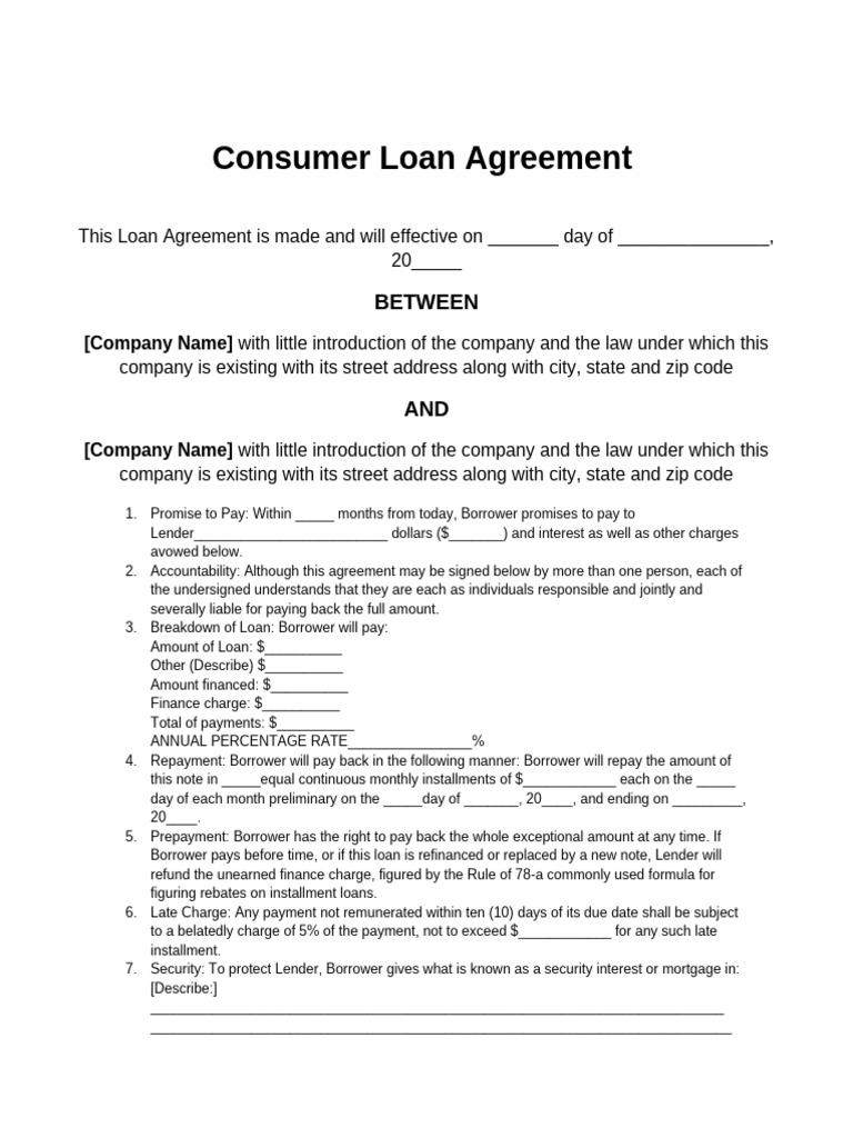 Consumer Loan Agreement Template | PDF | Loans | Interest