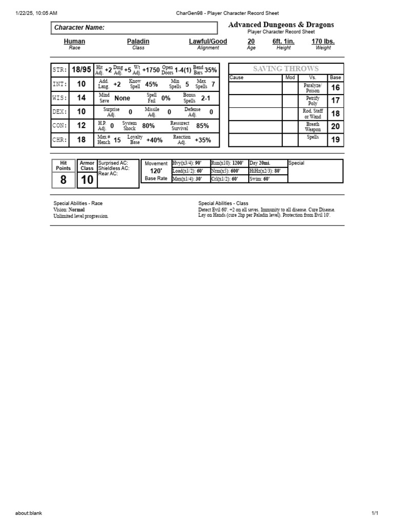 CharGen98 - Player Character Record Sheet | PDF | Role Playing Games ...