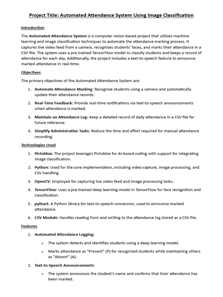Project-Automated Attendance System | PDF | Automation | Computer Vision