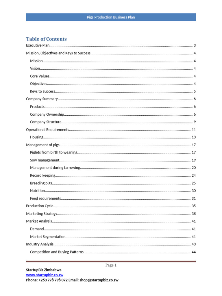 Pig Production Business Plan | PDF | Pig | Partnership
