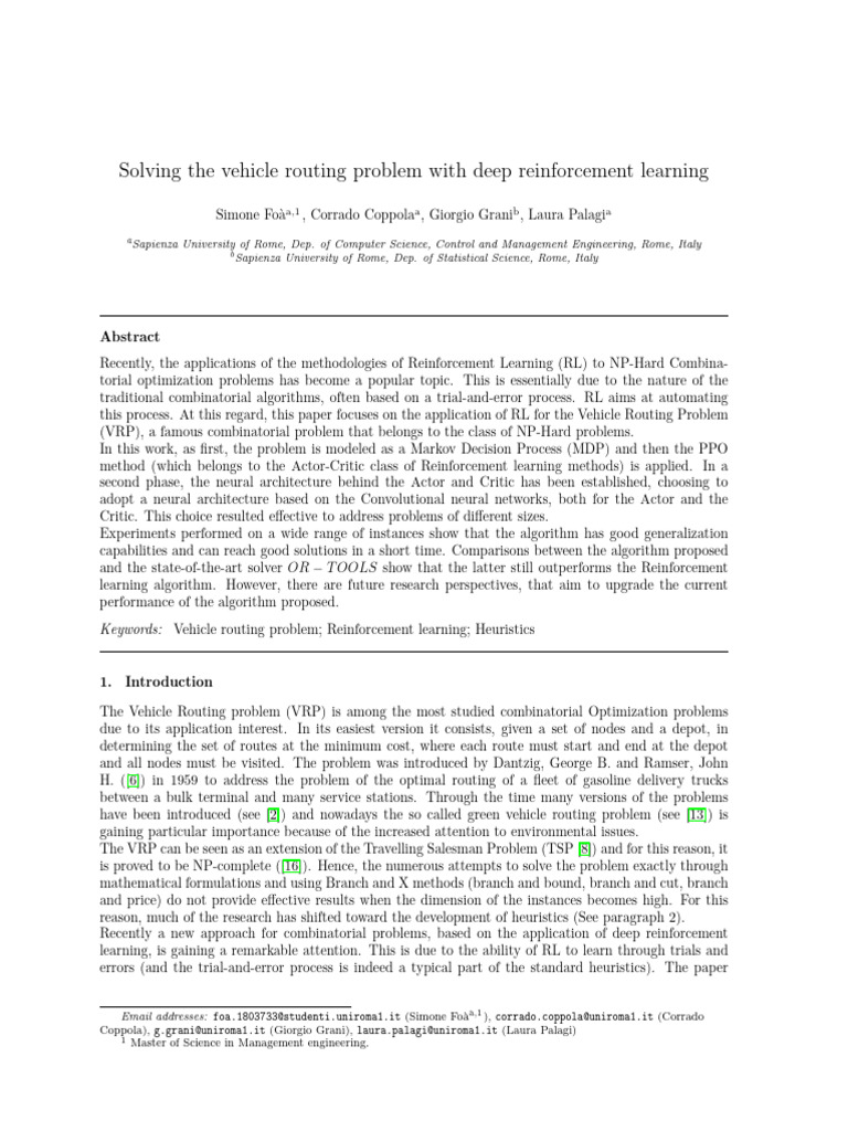 Solving the vehicle routing problem with deep reinforcement learning | PDF | Metaheuristic ...
