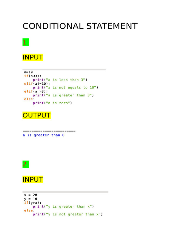 Conditional and Iterative Statement Inputs and Outputs | PDF