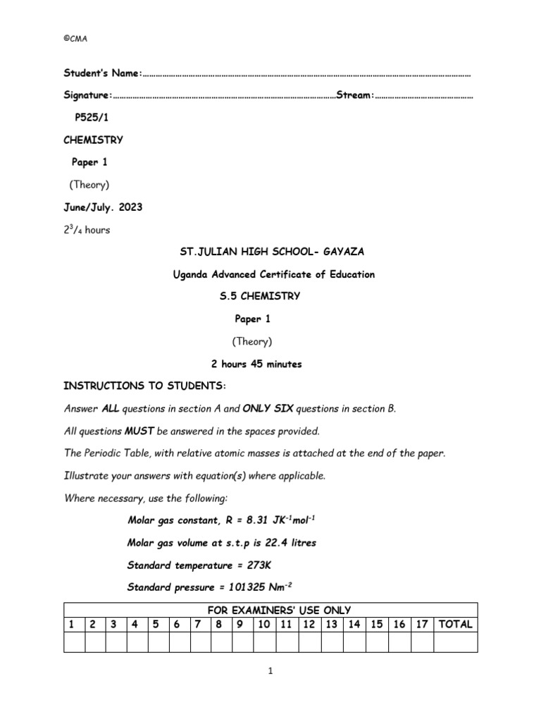 St. Julian s.5 Chem 1 Mot-2 2024 | PDF | Gases | Isotope