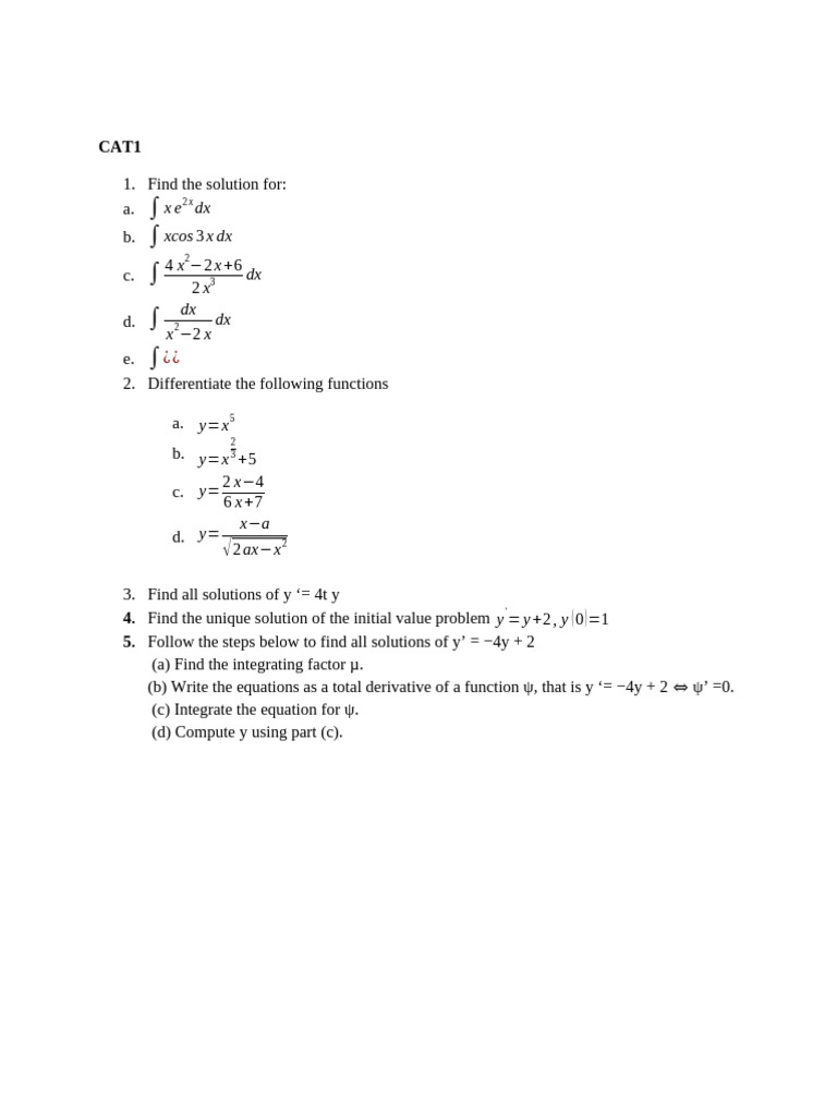Cat1 of Engineering Mths | PDF
