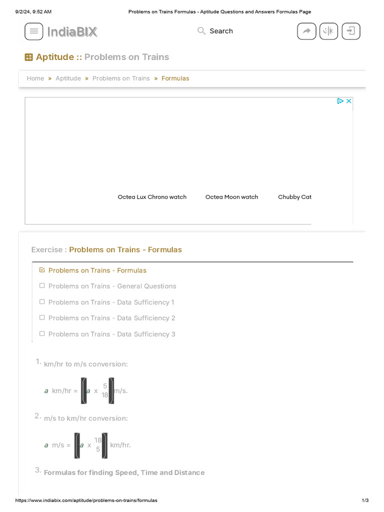 Problems On Trains Formulas - Aptitude Questions and Answers Formulas ...