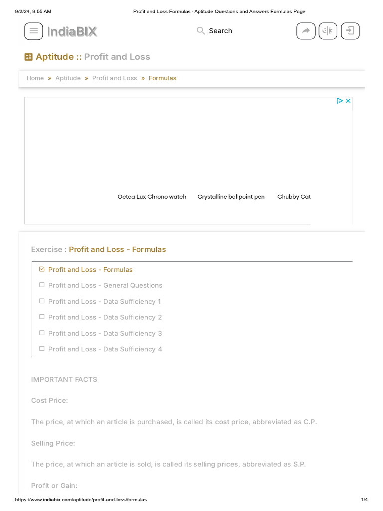 Profit and Loss Formulas Guide | PDF | Prices