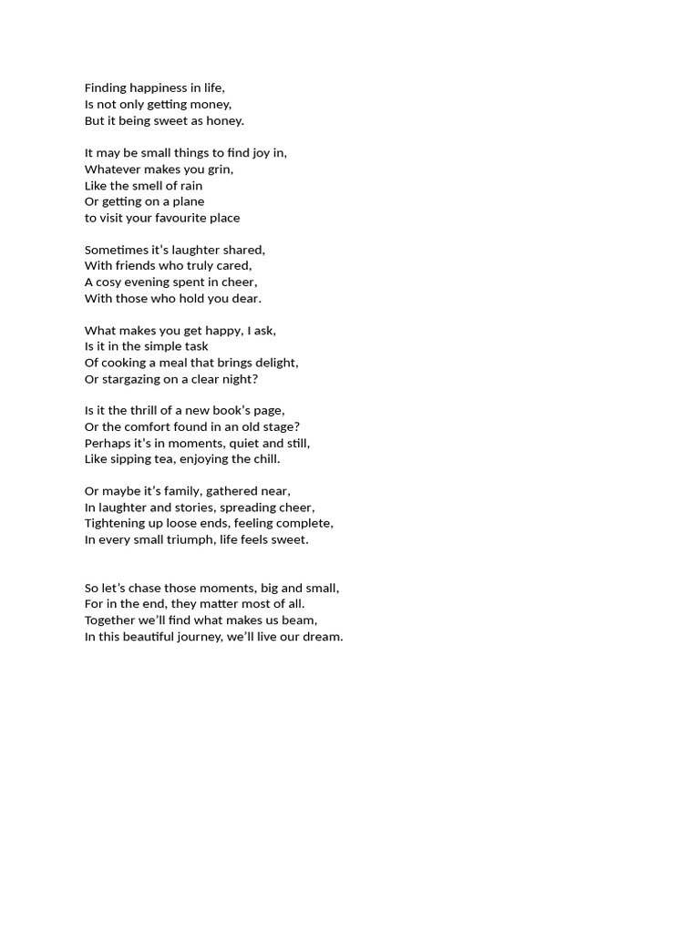 Finding Happiness in Life Poem | PDF