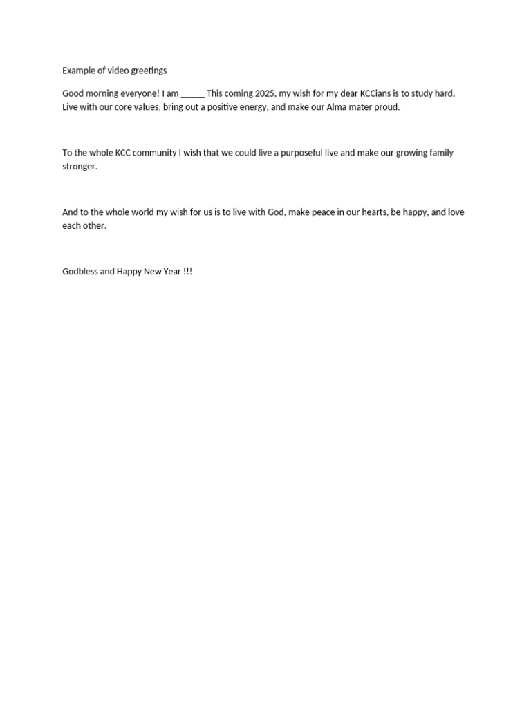 Video Greetings Example | PDF