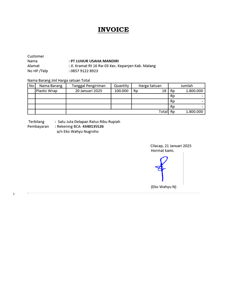 Invoice PT (Plastic Wrap) | PDF