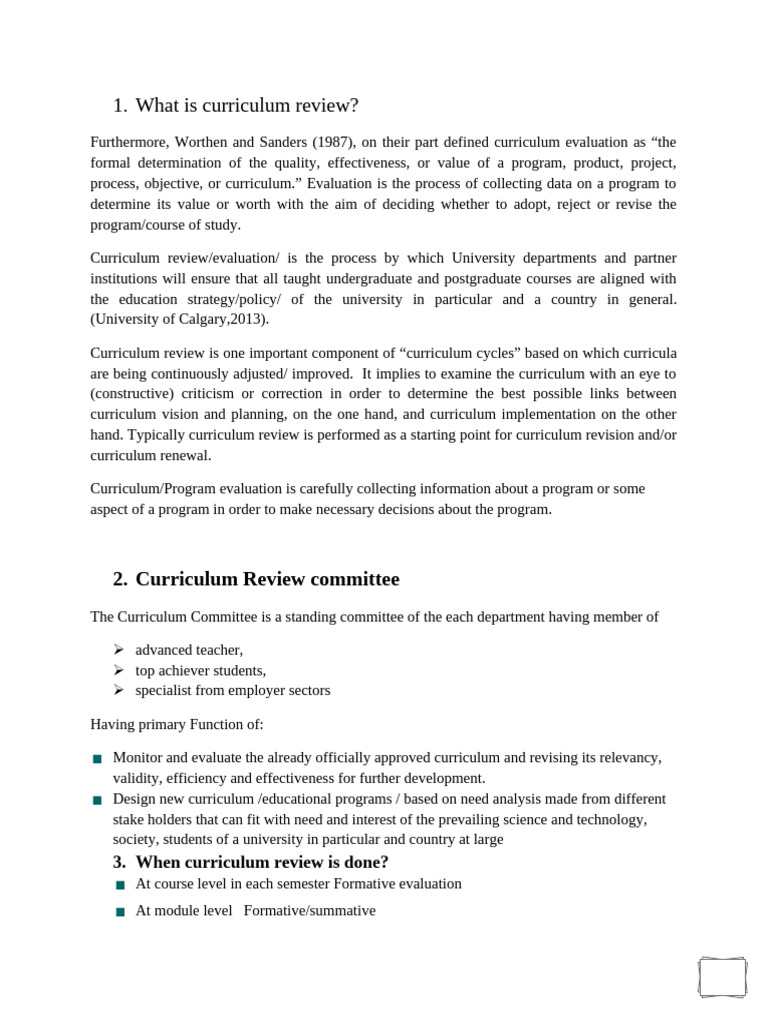 Understanding Curriculum Review Process | PDF | Educational Assessment ...