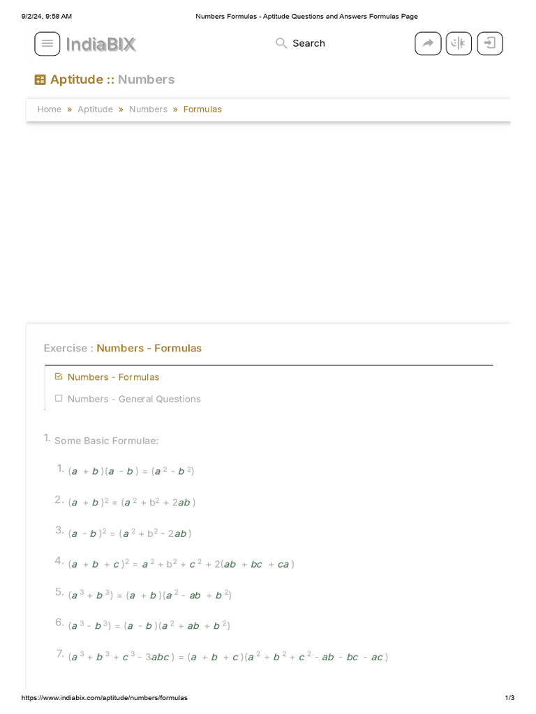 Numbers Formulas - Aptitude Questions and Answers Formulas Page | PDF