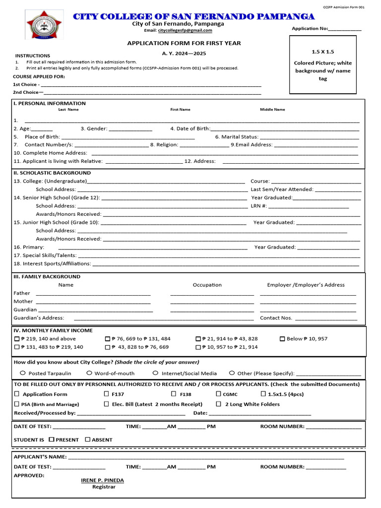 CCSFP Admissionform001-2024 | PDF