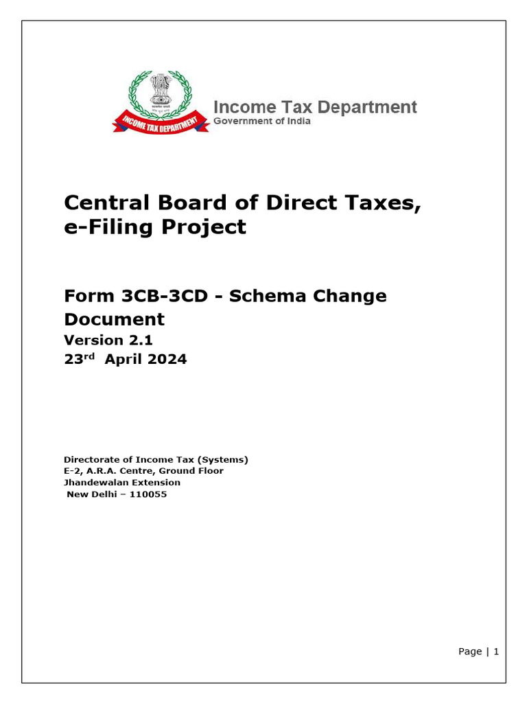 CBDT - E-Filing - Form 3CB3CD - Schema - Change - Document - V2.1 | PDF | Json | Xml Schema