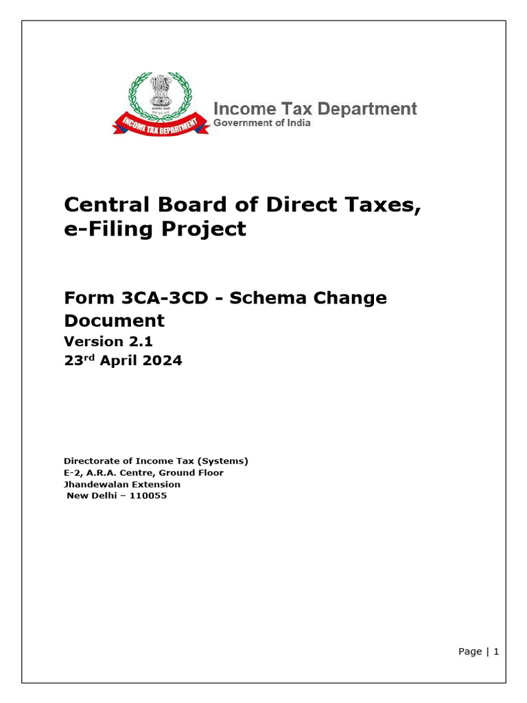 CBDT - E-Filing - Form 3CA3CD - Schema - Change - Document - V2.1 | PDF | Json | Taxation