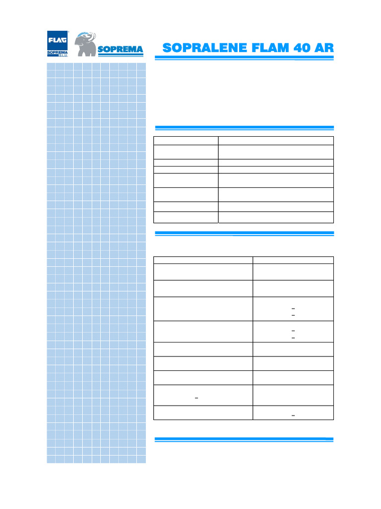 Ficha Técnica SOPRALENE FLAM 40 AR | PDF | Materiales