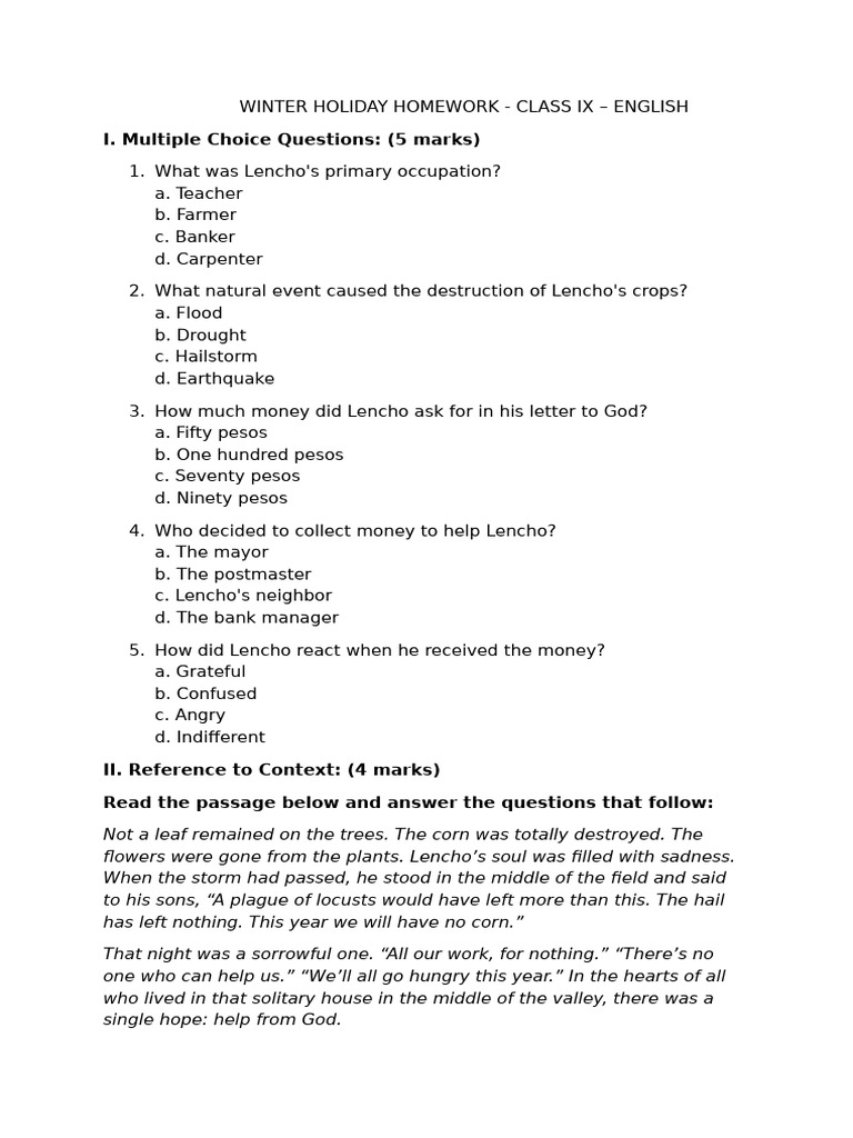 WINTER HOLIDAY HOMEWORK eng | PDF