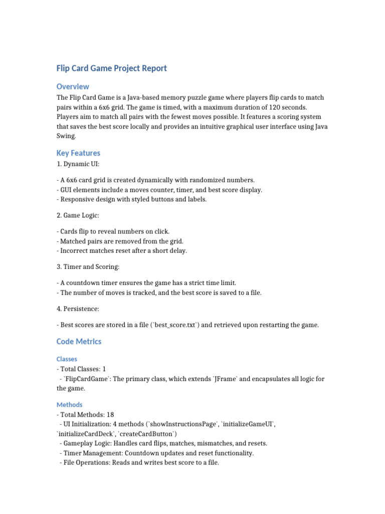 Flip Card Game Report | PDF