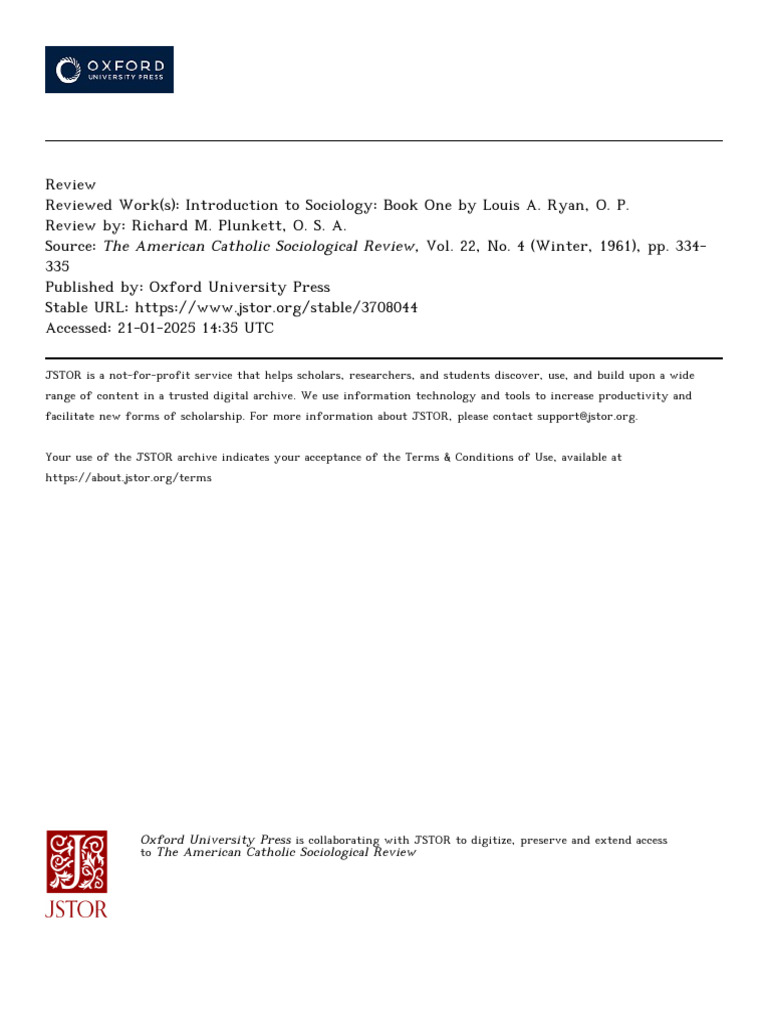 Richard M. Plunkett AmericanCatholicSociological 1961 | PDF | Sociology ...
