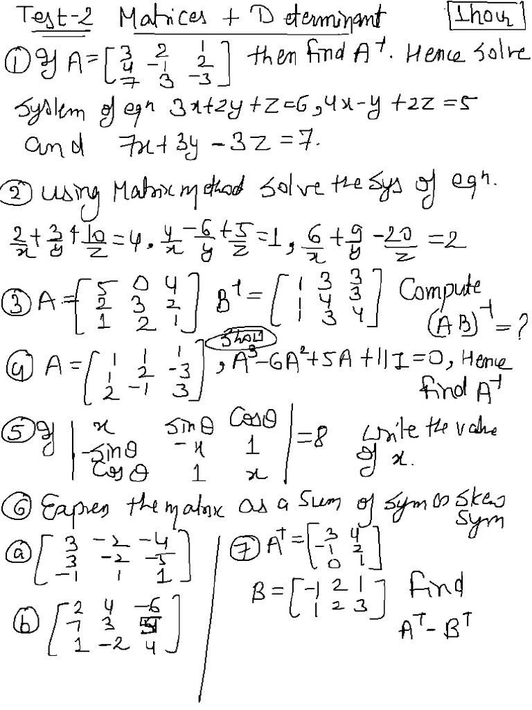 Test 2 - (Matrices & Determinant) | PDF