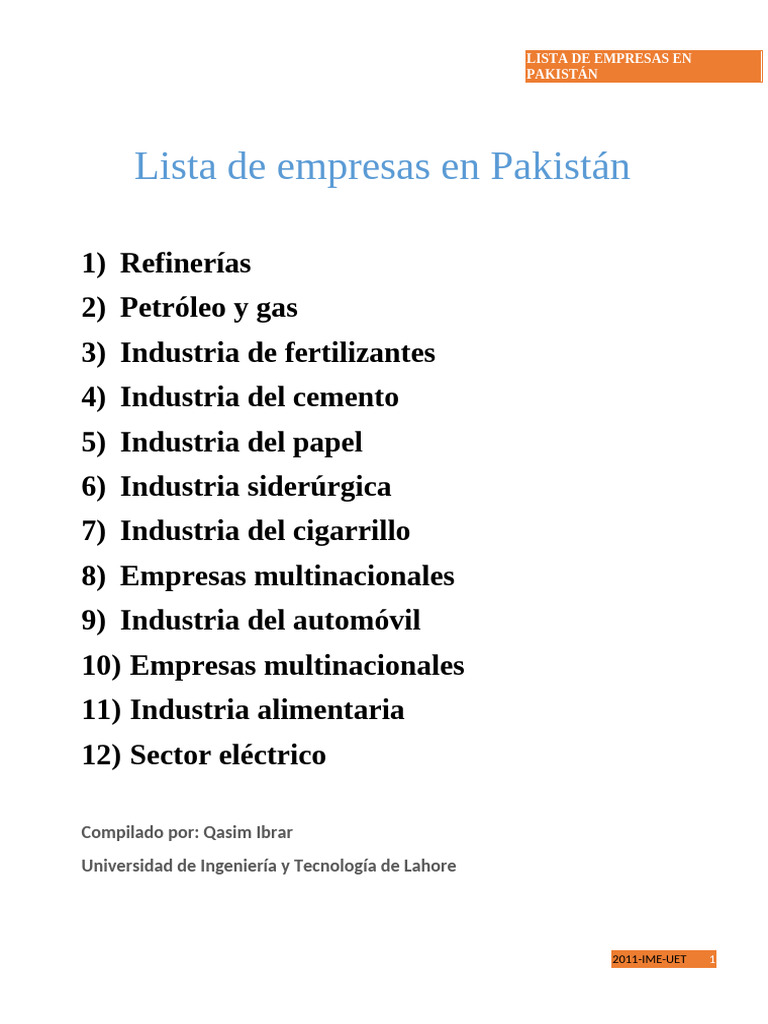 Lista de Empresas en Pakistán | PDF | Islamabad | Política mundial