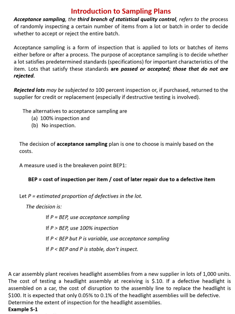 LECTURE Acceptance Sampling | PDF | Sampling (Statistics) | Scientific Method