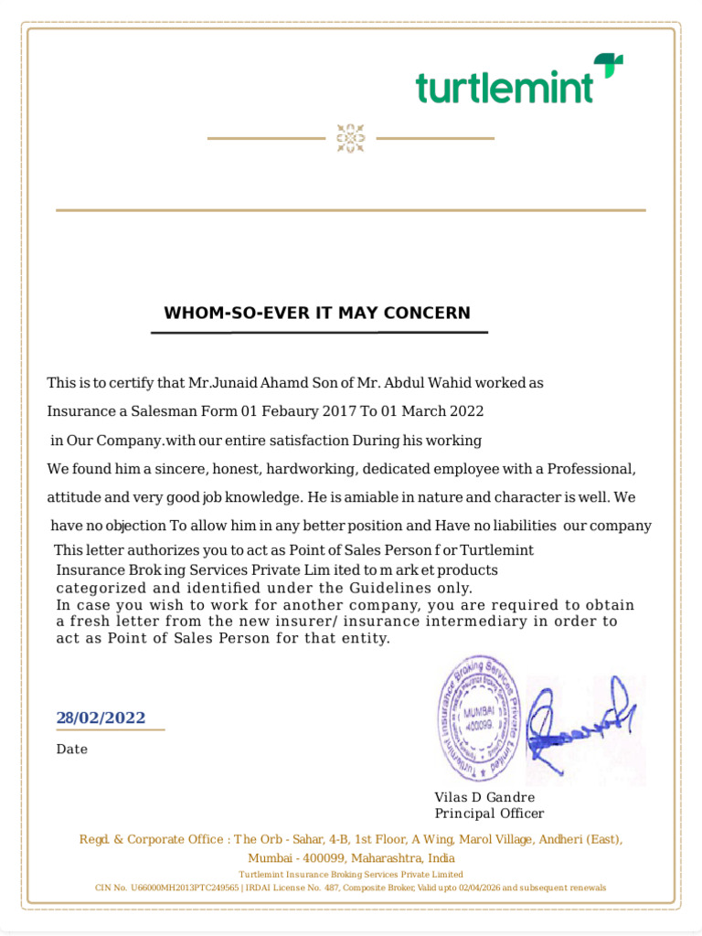 Turtlemint GI POSP CERTIFICATE-2 | PDF