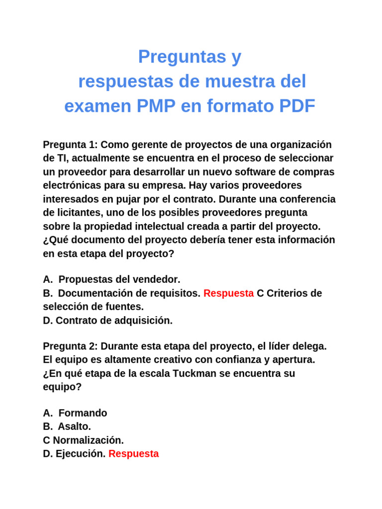 Preguntas y Respuestas Del Examen PMP en PDF | PDF | Scrum (desarrollo de software) | Software