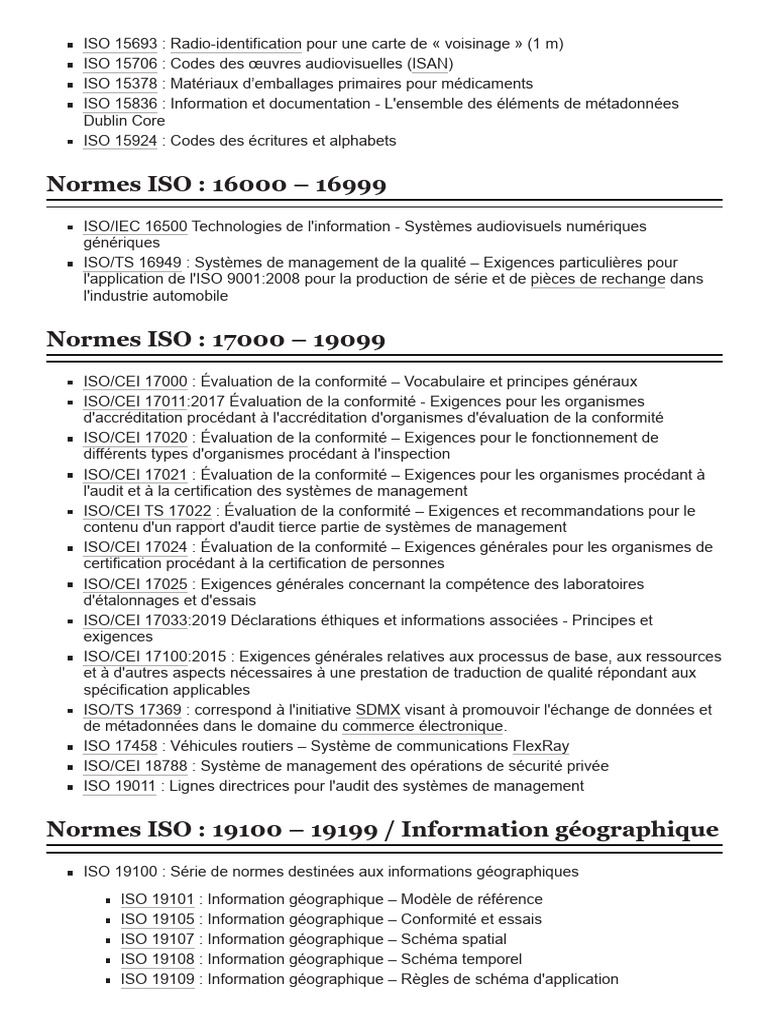Liste des normes ISO par domaine | PDF | Organisation internationale de ...