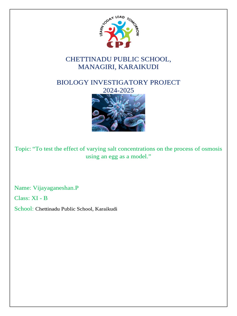 Biology Investigatory Project Front Page | PDF