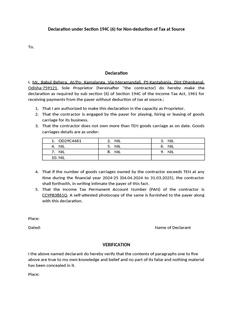 Babul Tds Declaration | PDF