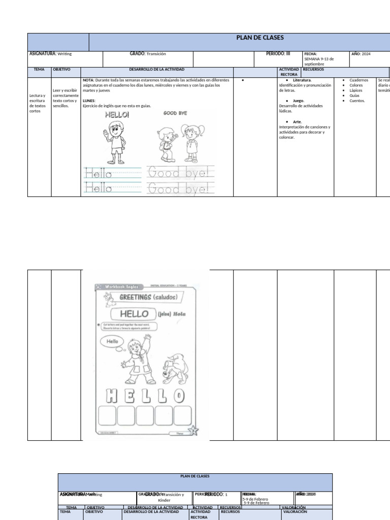 Plan de Clases para Kínder y Transición | PDF | Educación de la primera ...
