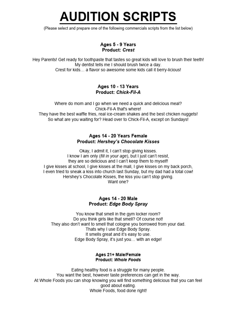 Nickelodeon Audition Scripts Collection | PDF | Foods