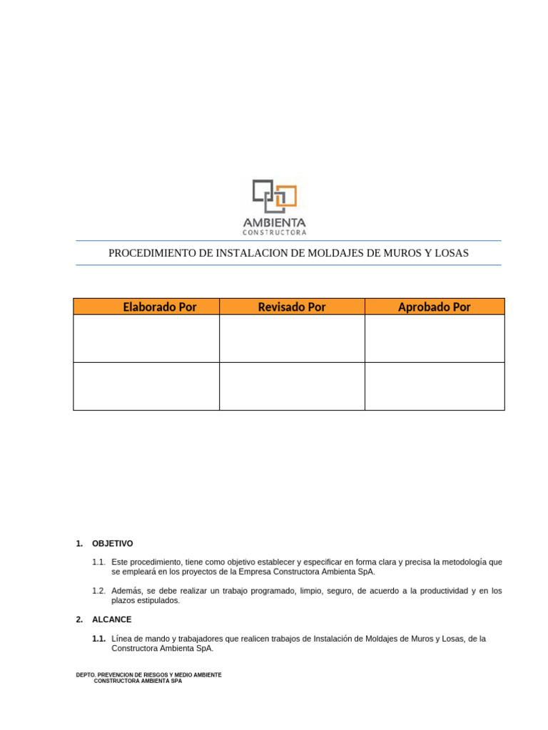 PROC DE INSTALACION DE MOLDAJE LOSA_CH | PDF