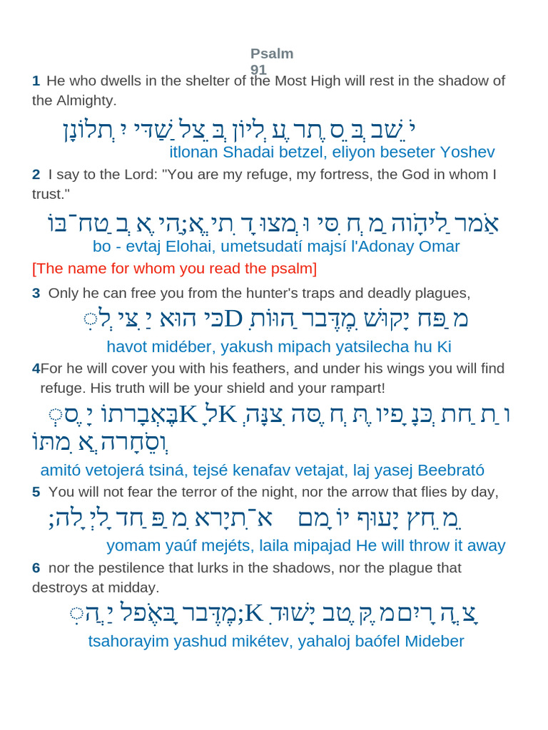 Psalm 91 [Spanish Hebrew Phonetic] | PDF | Torah Books | Books Of The ...