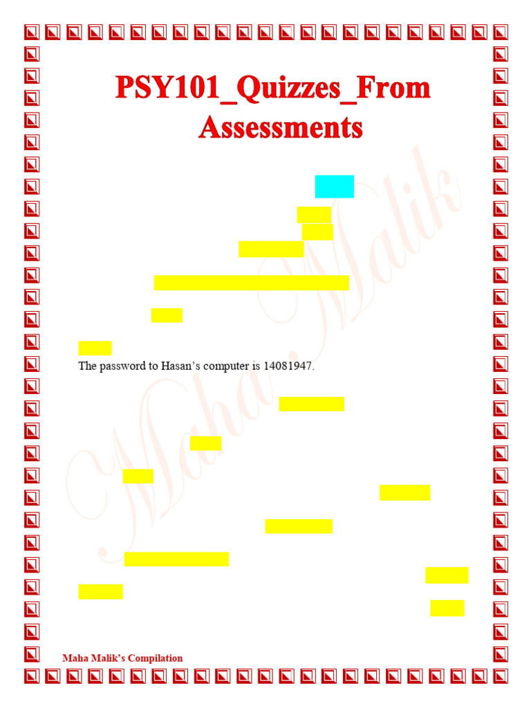 PSY101_Collection of Assessments_by Maha Malik | PDF | Psychotherapy | Memory