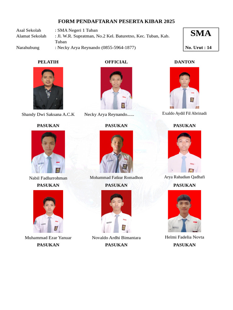 Form Pendaftaran Peserta Sma Negeri 1 Tuban | PDF