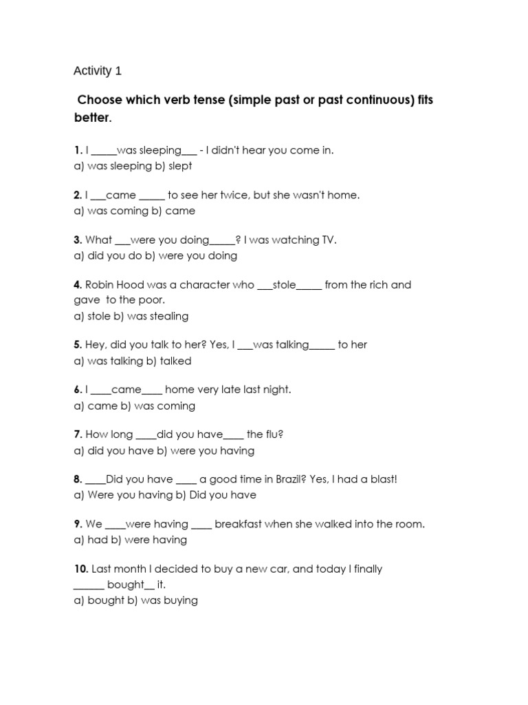 Worksheet S Past Past Progressive | PDF