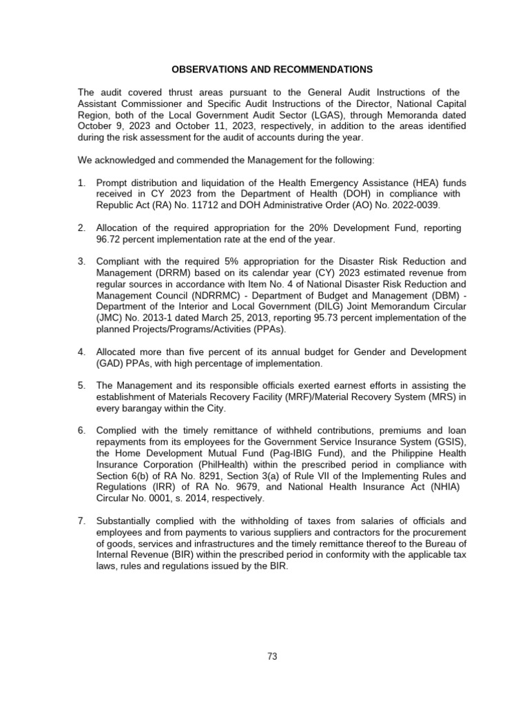 09-CaloocanCity2023_Part2-Observations_and_Recomm | PDF | Banks | Debits And Credits