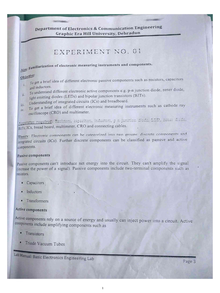 Electronic Experiment 1 | PDF