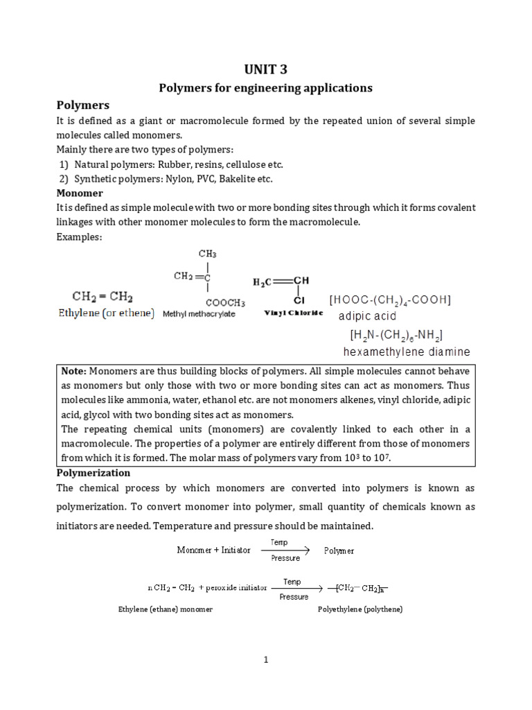 Unit-3 Polymers for Engineering Applications | PDF | Polymers | Composite Material