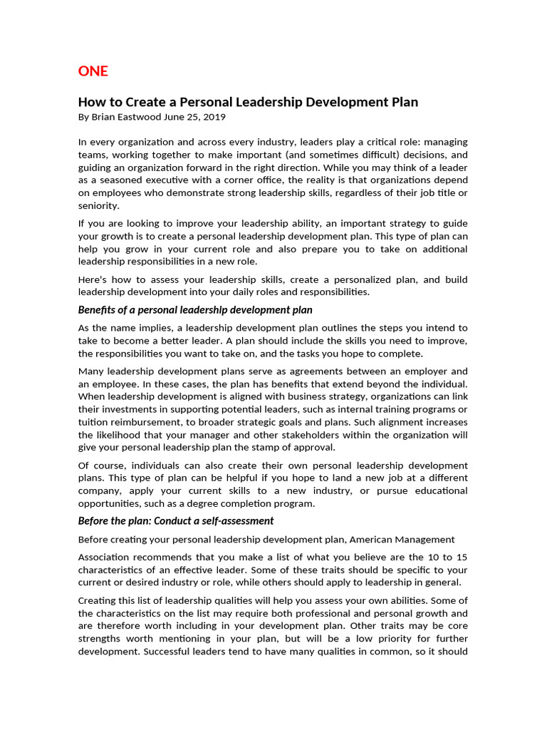 How To Create A Personal Leadership Development Plan | PDF | Leadership ...