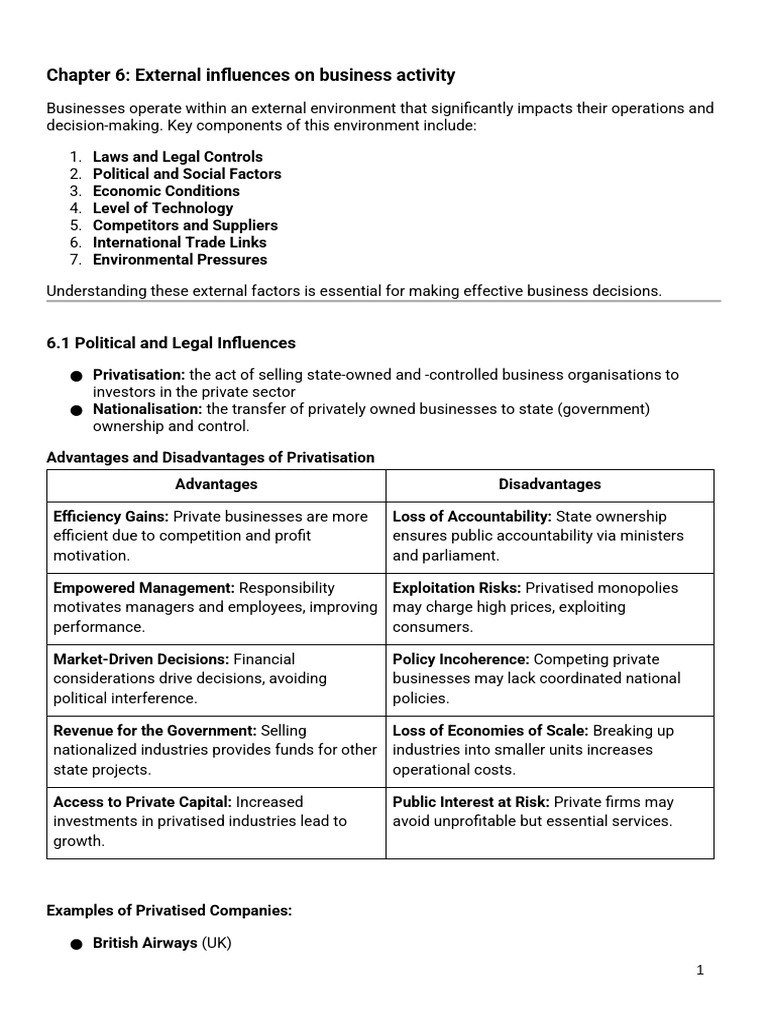 Chapter 6 - External Influences On Business Activity | PDF | Employment ...