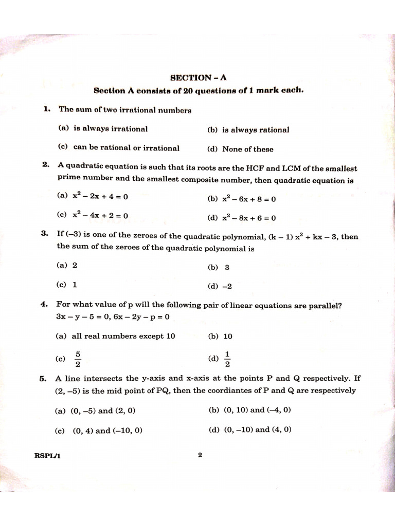 Sample Paper Maths Set 01 | PDF