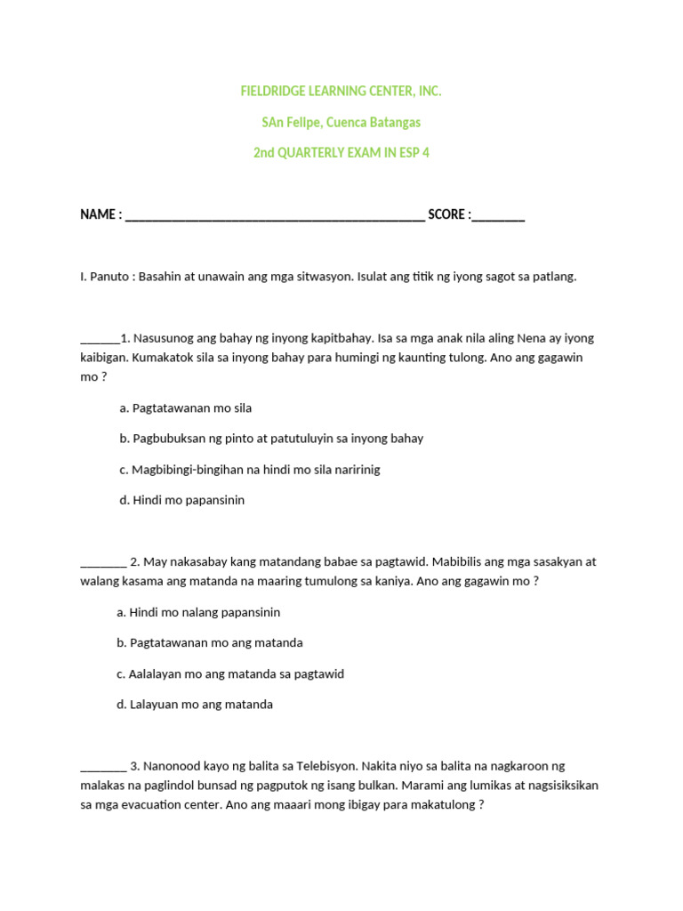 2nd Exam ESP 4 | PDF
