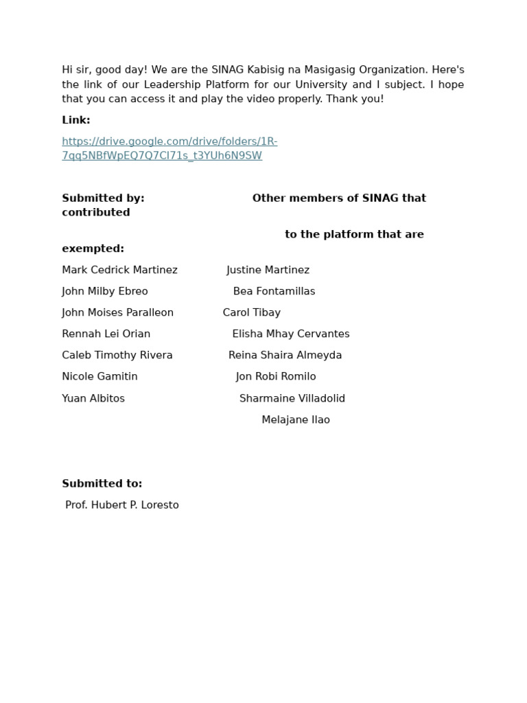 SINAG Leadership Platform Submission | PDF