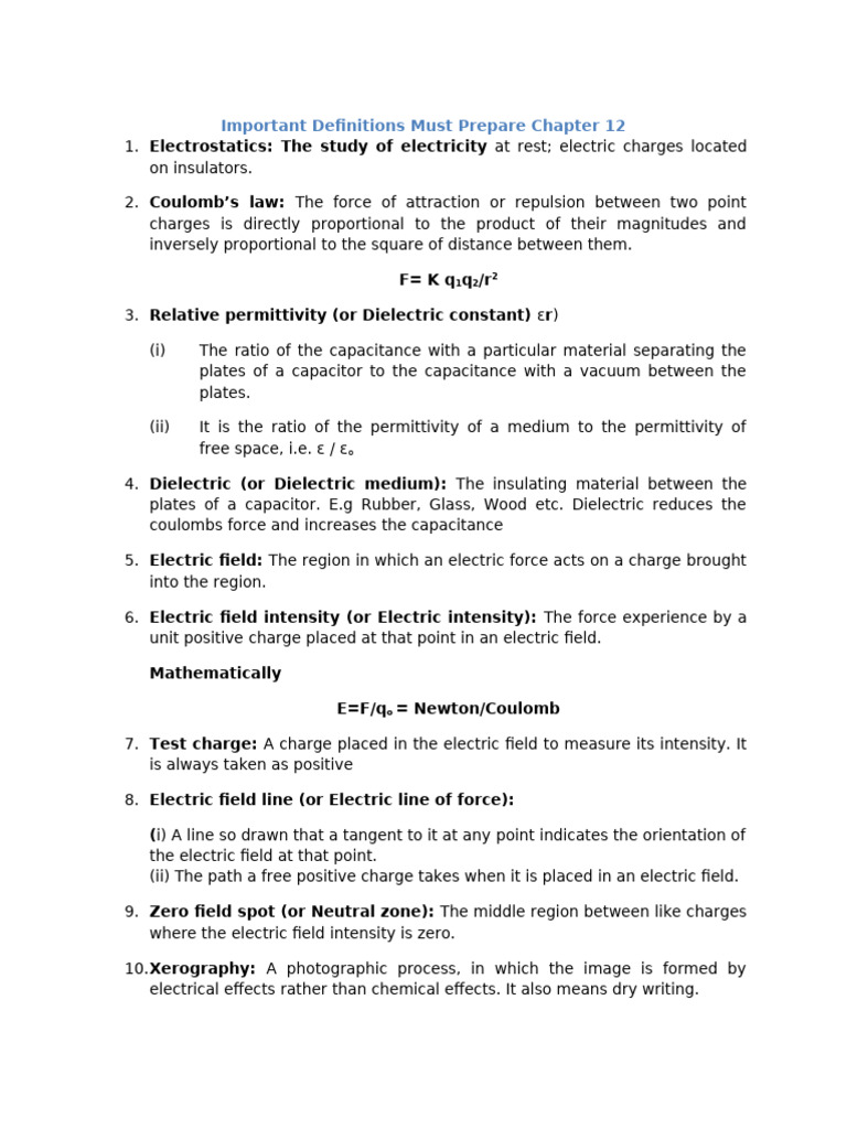 Physics Part 2 Definitions | PDF | Capacitance | Electric Field