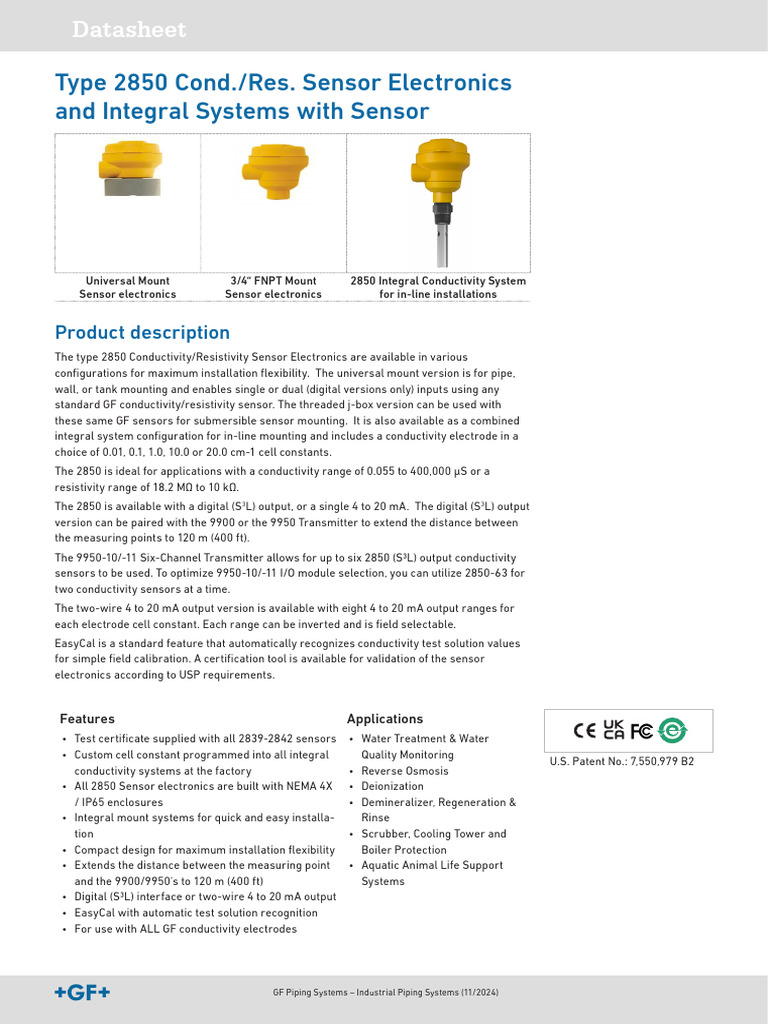 2850 Conductivity/Resistivity Sensor | PDF | Sensor | Equipment