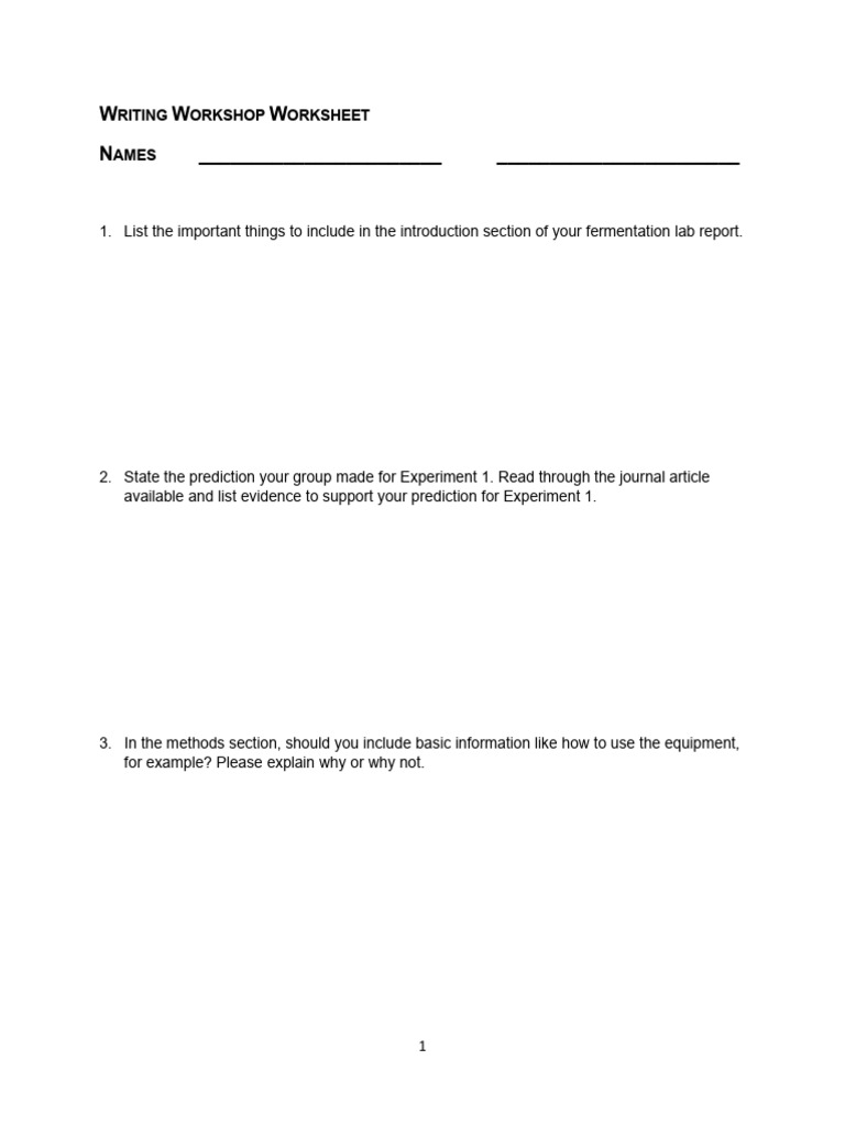2 Writing Workshop Worksheet | PDF